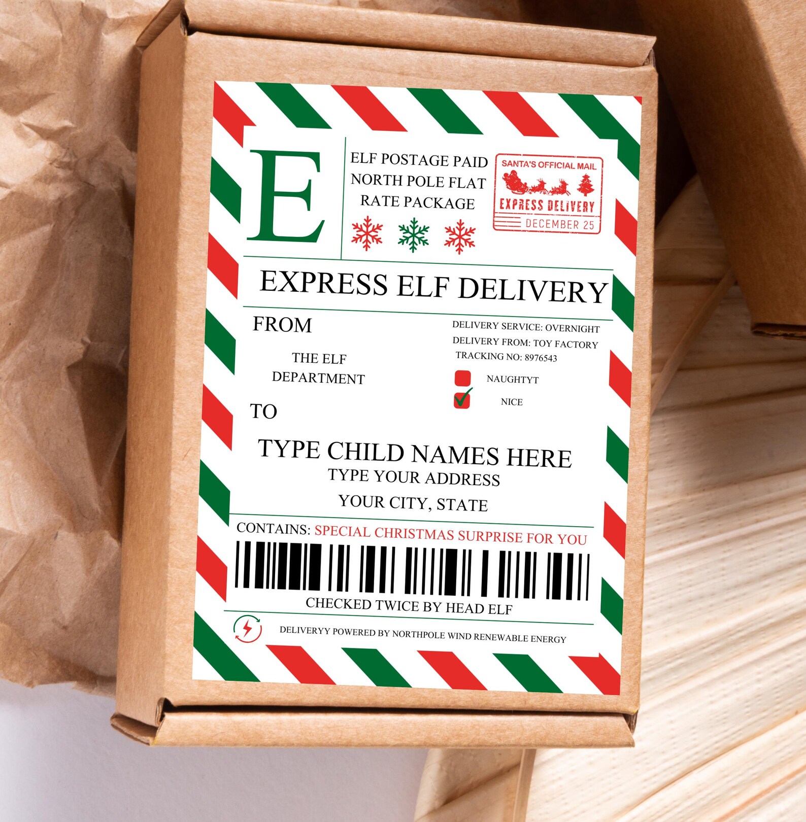 Trendy Custom Elf Shipping Label | Printable Christmas Elf Label ...