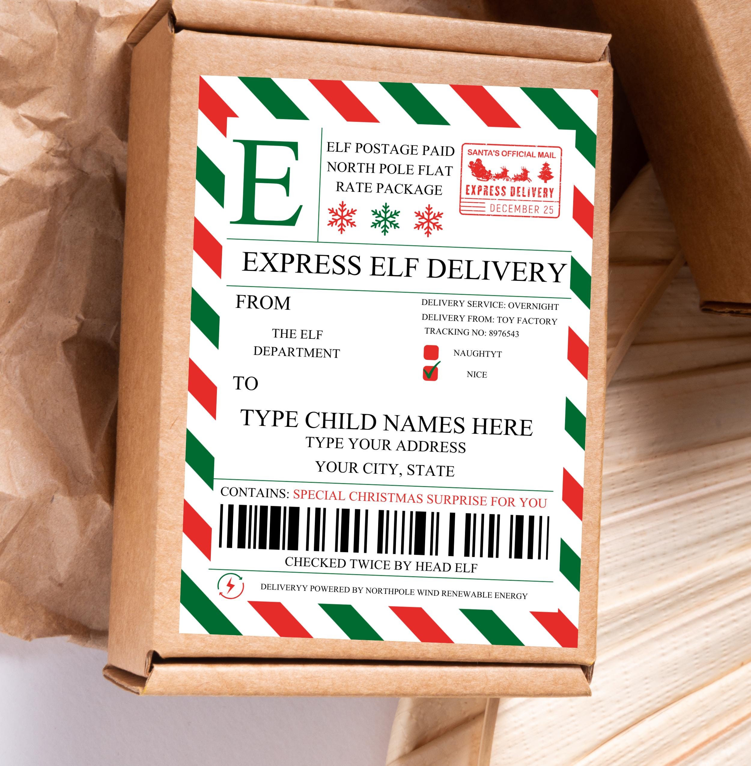 Trendy Custom Elf Shipping Label | Printable Christmas Elf Label ...