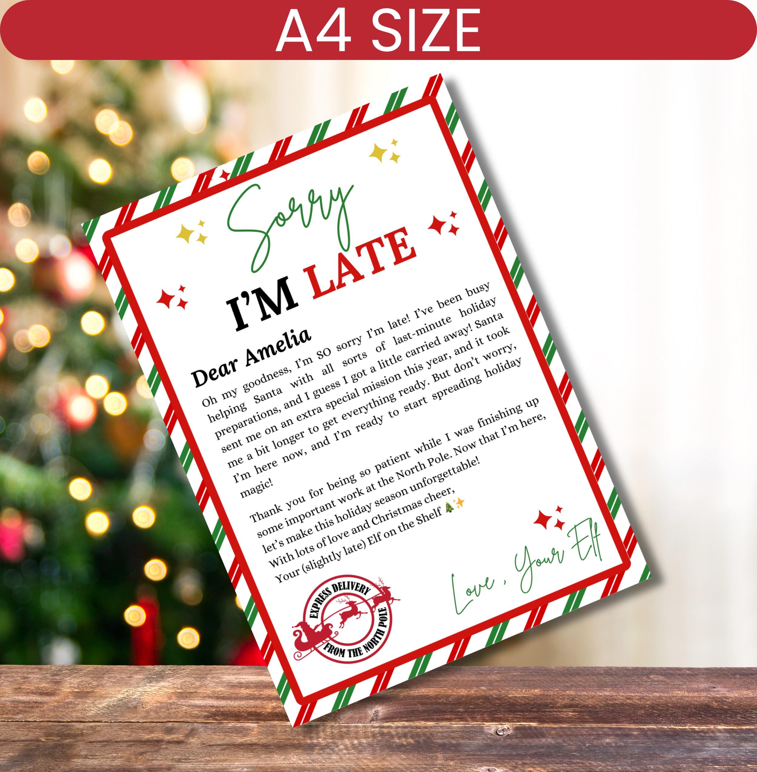 Editable Sorry I Am Late Elf Late Arrival Letter, Hello Note From Elf, Elf Greetings, Sorry I'm ...