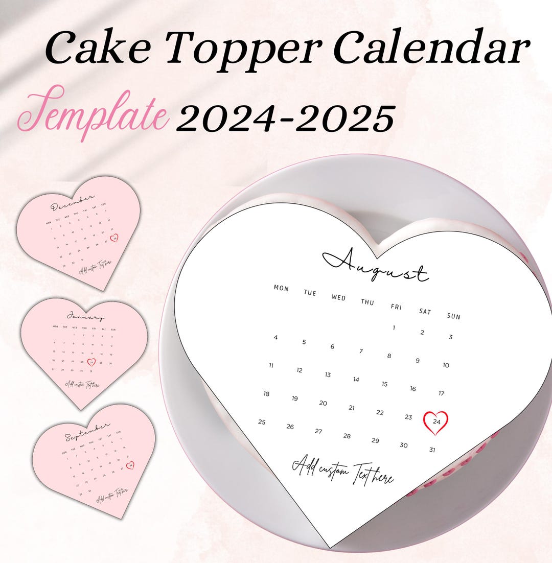 White/pink Editable Burn Away Cake Topper Calendar Template,burn Away ...