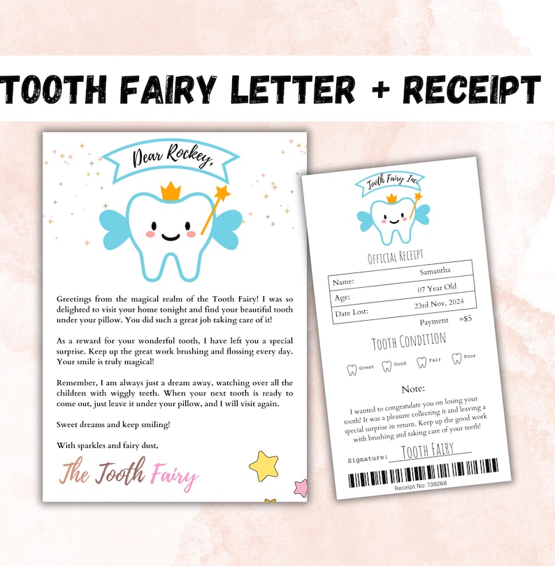 Editable Tooth Fairy Letter and Tooth Fairy Receipt, Fairy Note,fairy ...