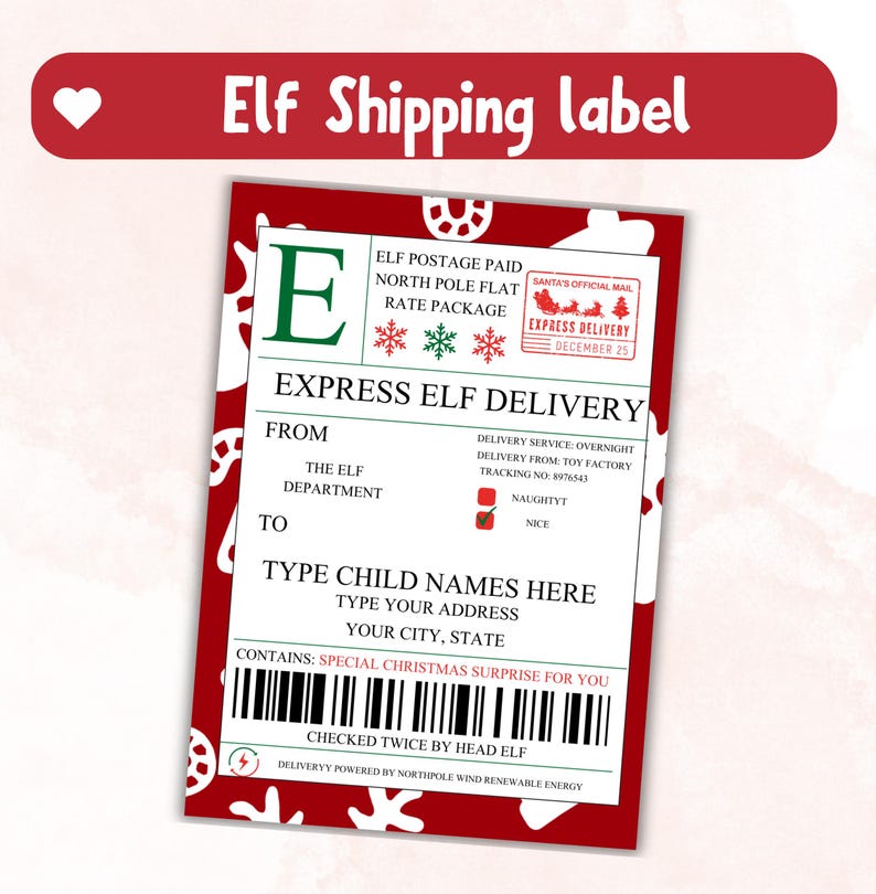 Trendy Custom Elf Shipping Label | Printable Christmas Elf Label ...
