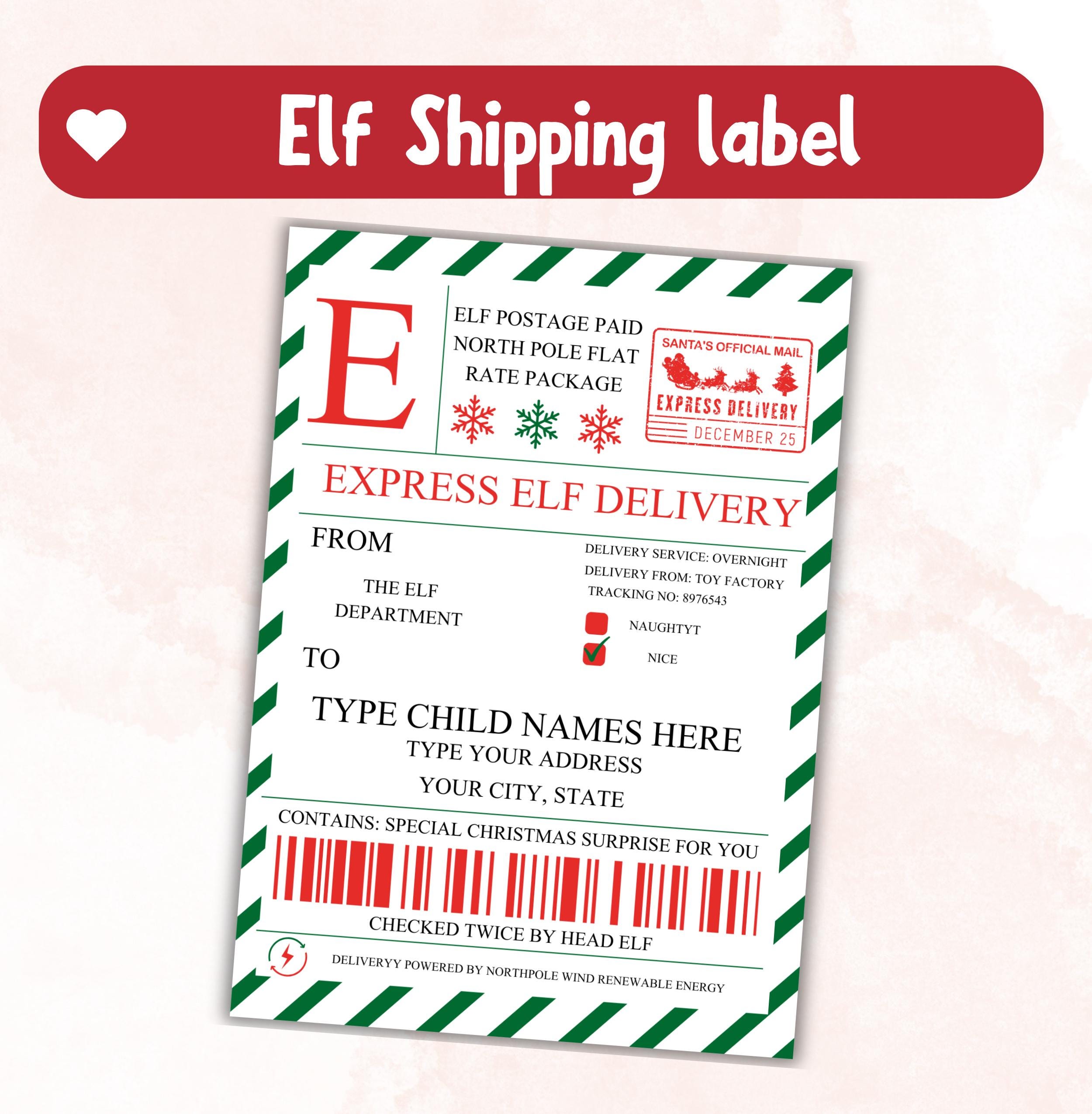 Trendy Custom Elf Shipping Label | Printable Christmas Elf Label ...