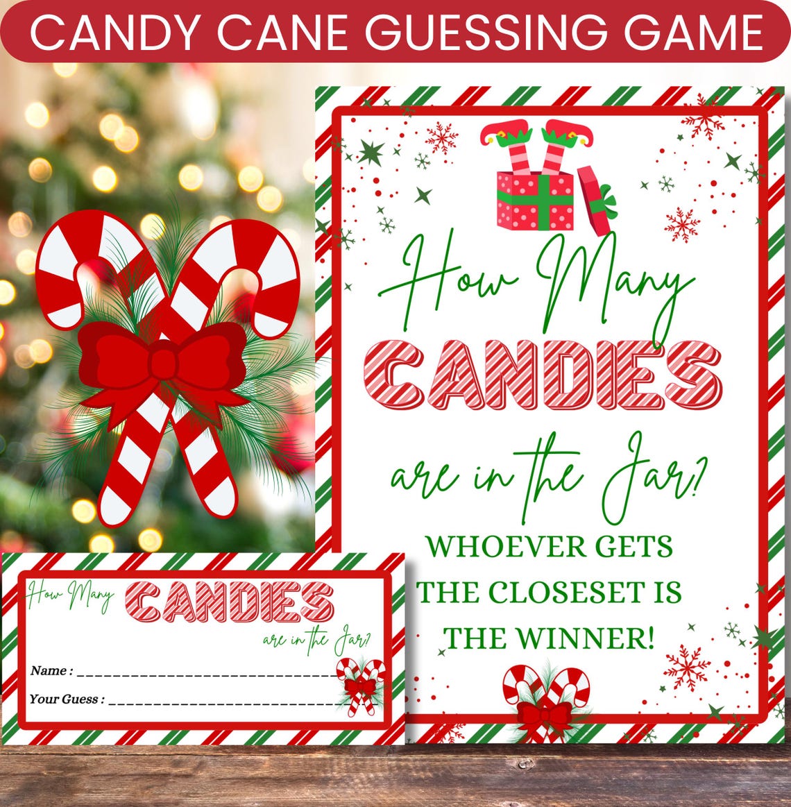PRINTABLE Christmas Candy Cane Guessing Game, Holiday Birthday Party ...