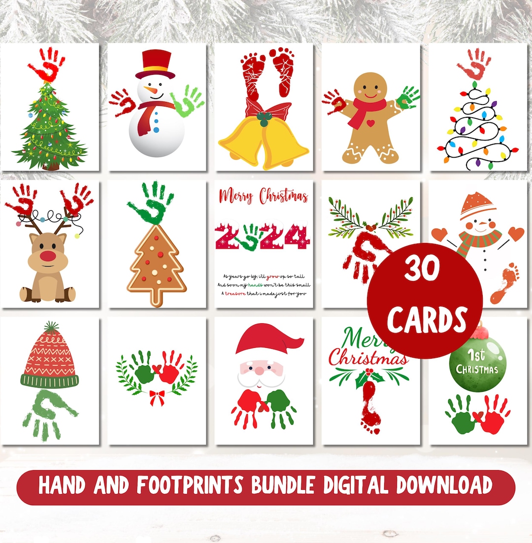 Christmas Handprint Footprint DIY Art Craft Bundle, Printable Christmas ...