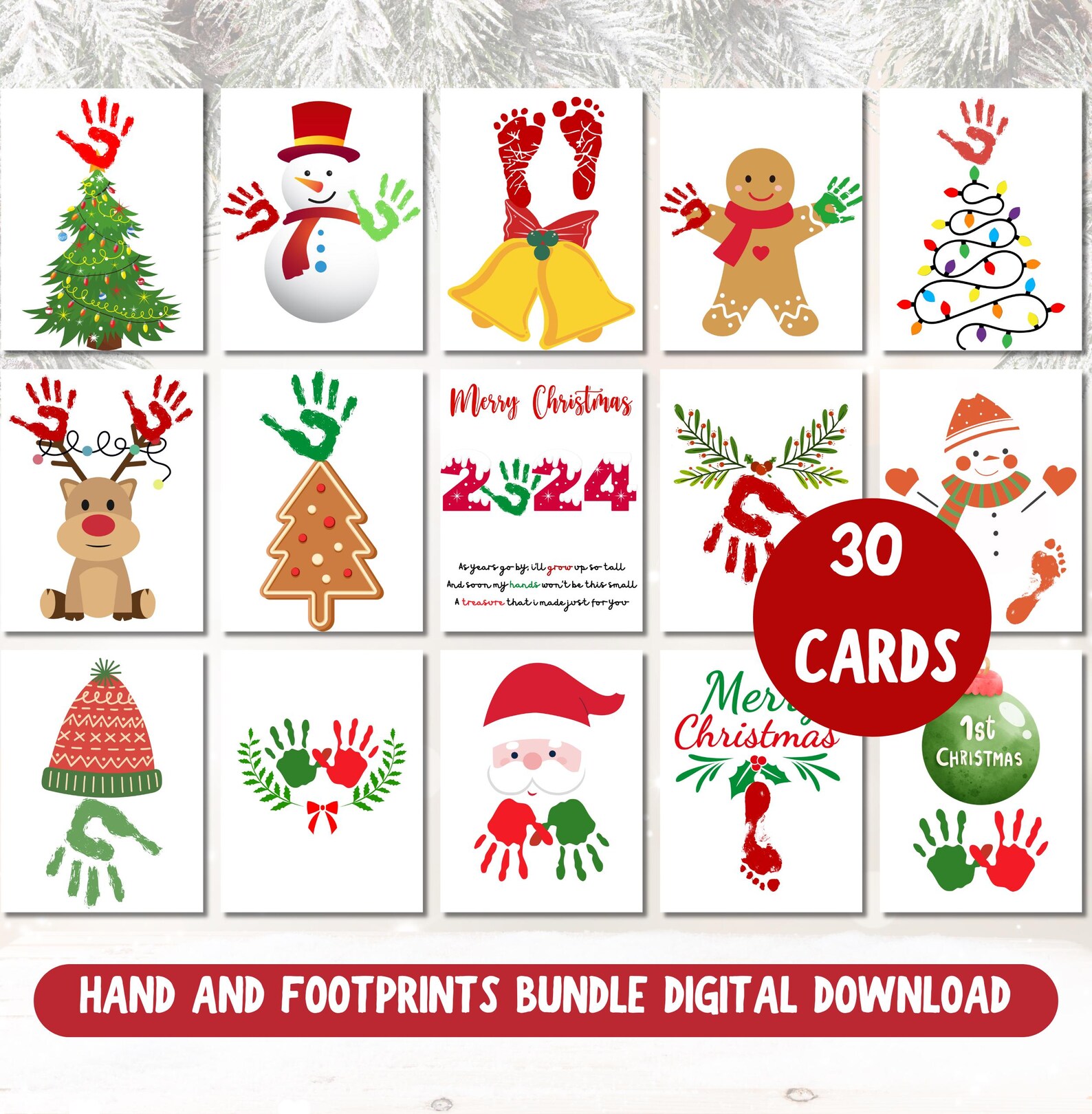 Christmas Handprint Footprint DIY Art Craft Bundle, Printable Christmas ...