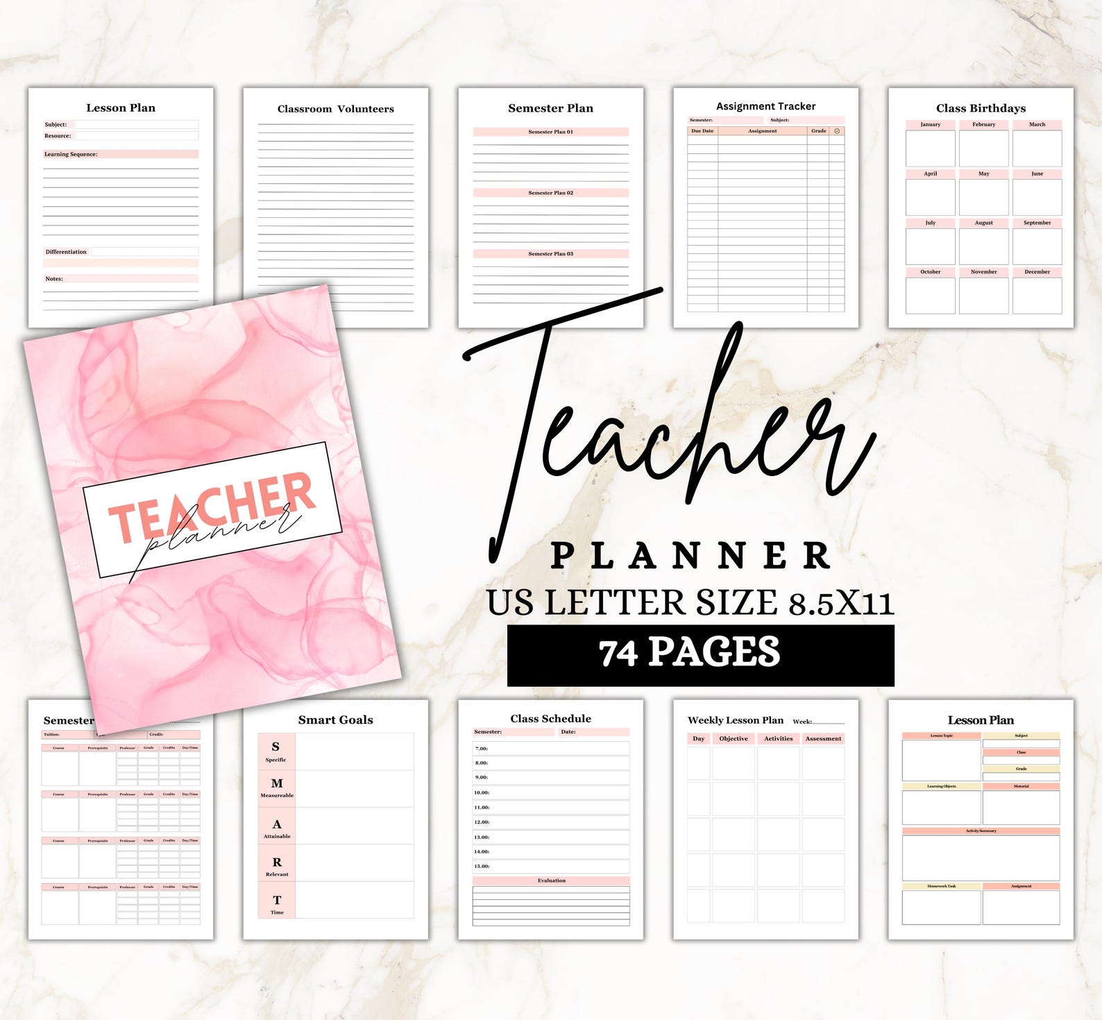 Digital Printable Teacher Planner, 2024 2025, Academic Planner, Lesson ...