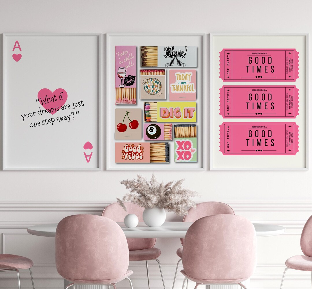 Set of 3 Pink Trendy Prints, Pink Matchbox Print, Vintage Matchbook ...