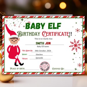 Editable Christmas Baby Elf Birth Certificate, Printable Editable ...