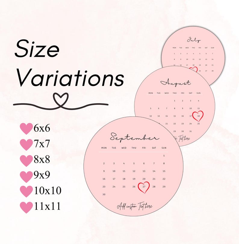 Editable Burn Away Cake Topper Calendar Template, Custom Round Сake ...