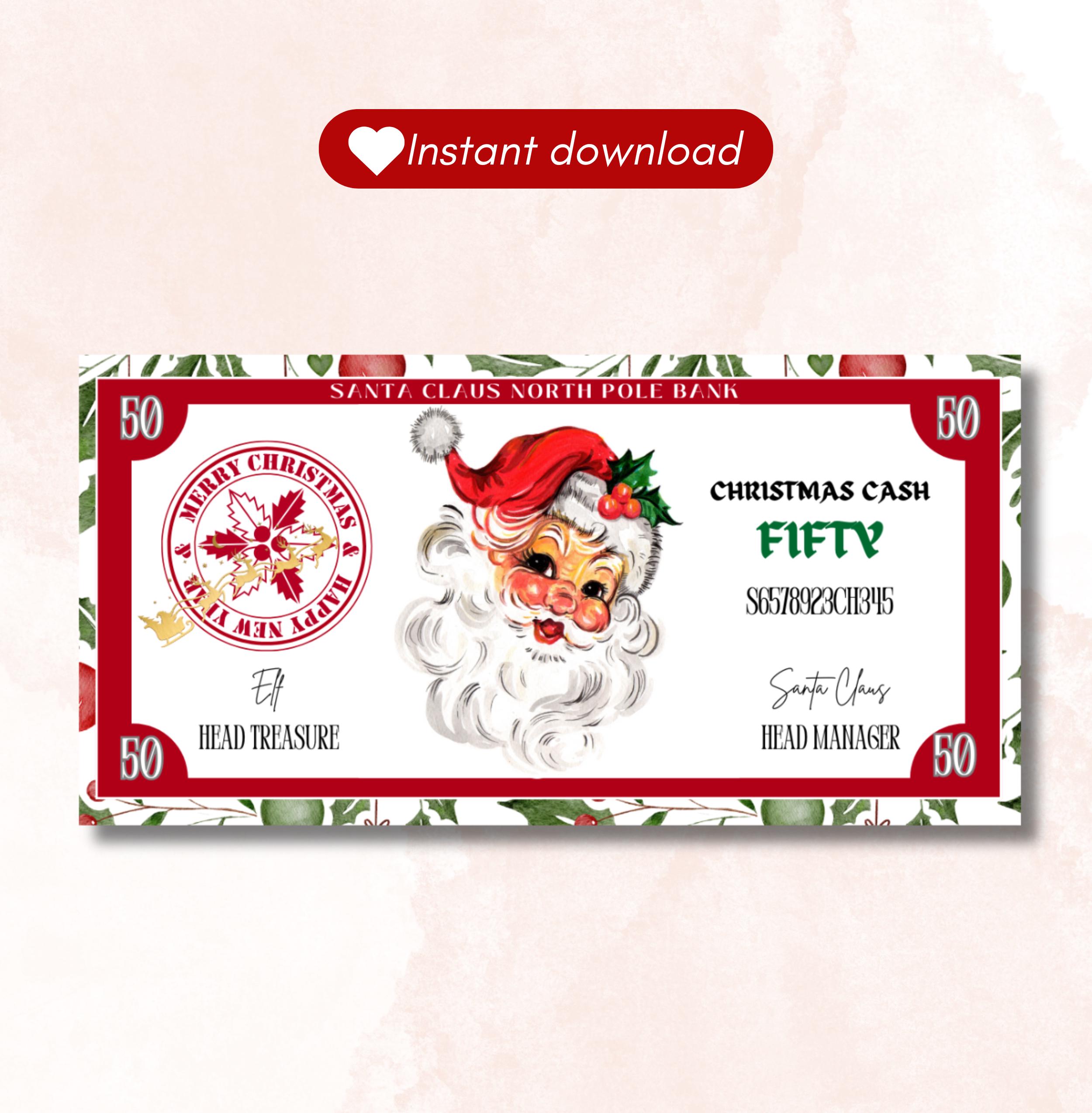 Printable Christmas Dollar Bill Money, North Pole Dollar Bill, Stocking ...