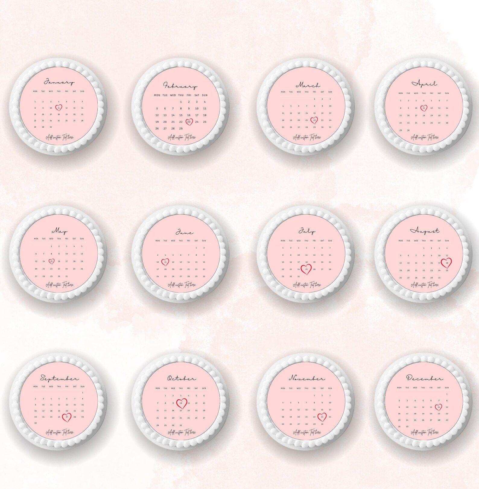 Editable Burn Away Cake Topper Calendar Template, Custom Round Сake ...