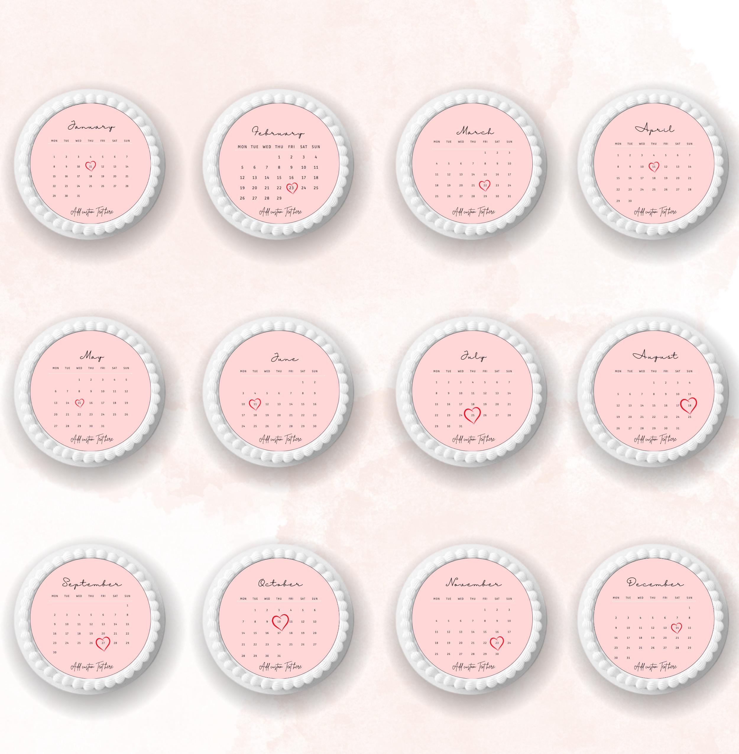 Editable Burn Away Cake Topper Calendar Template, Custom Round Сake ...