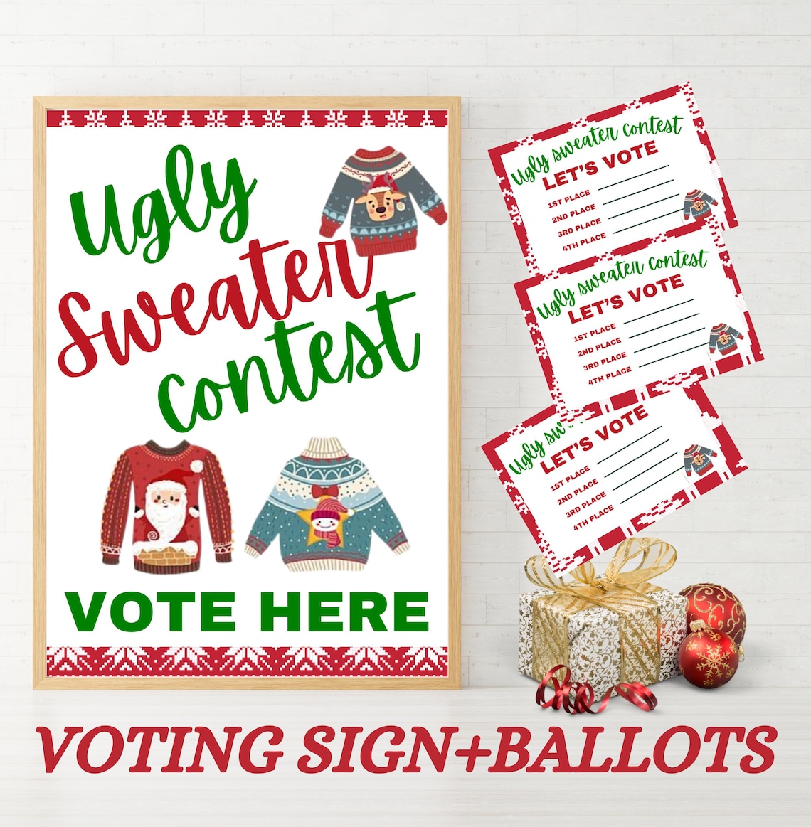 Ugly Christmas Sweater Voting Sign and Ballots, Ugly Sweater Award Kit ...