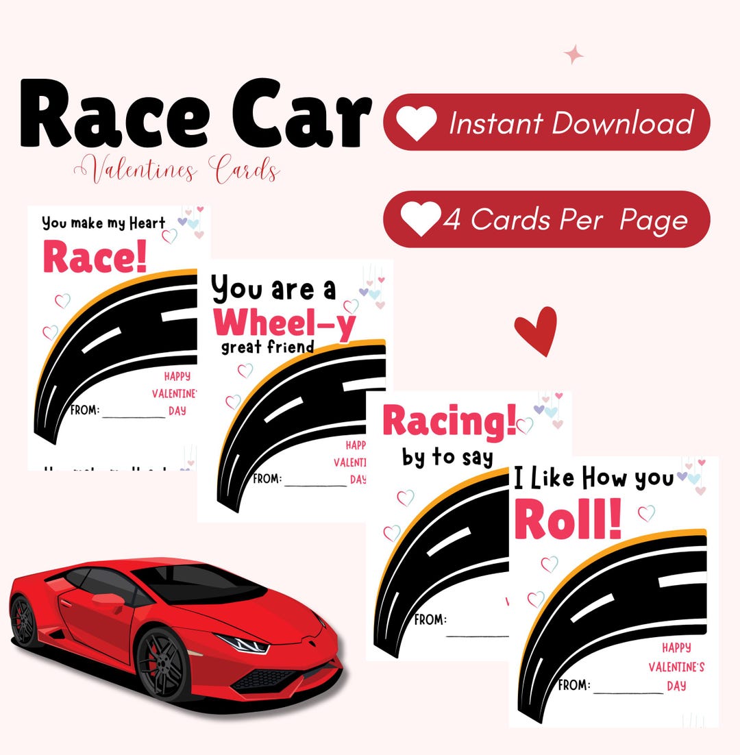 Printable Hot Wheels Race Car Valentine Cards, Matchbox Car Kid ...
