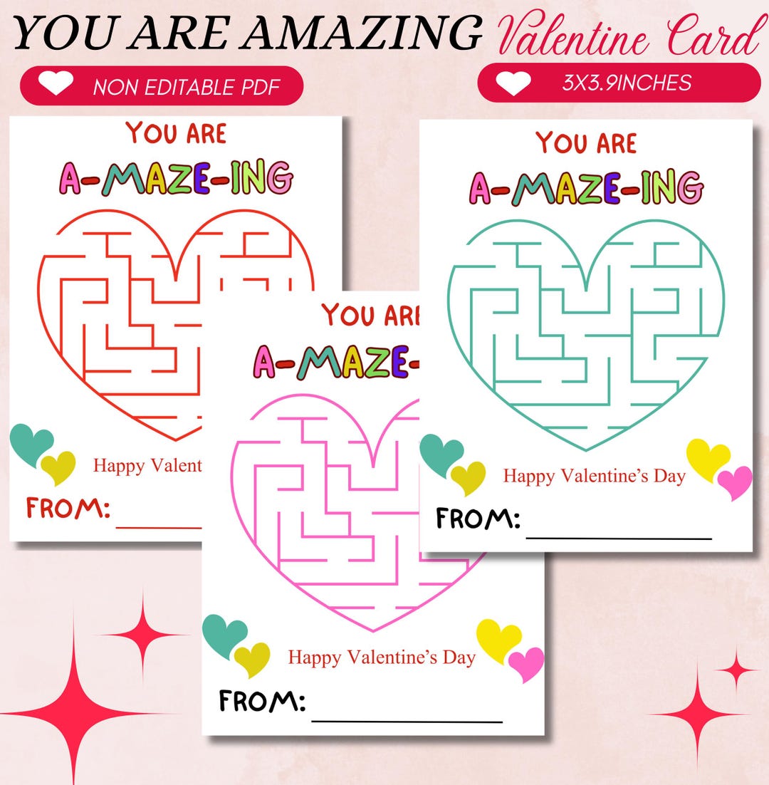 Printable A-MAZE-ING Valentine Tags, Maze Kids Valentine Cards, Amazing ...