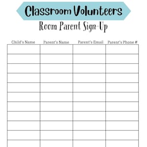 Parent Volunteer Sign up Sheets - Etsy