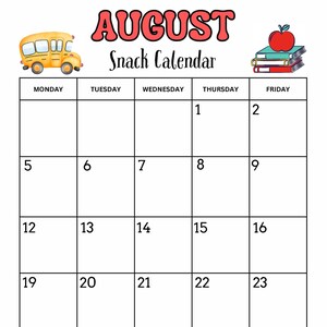 Themed School Snack Calendar - Etsy
