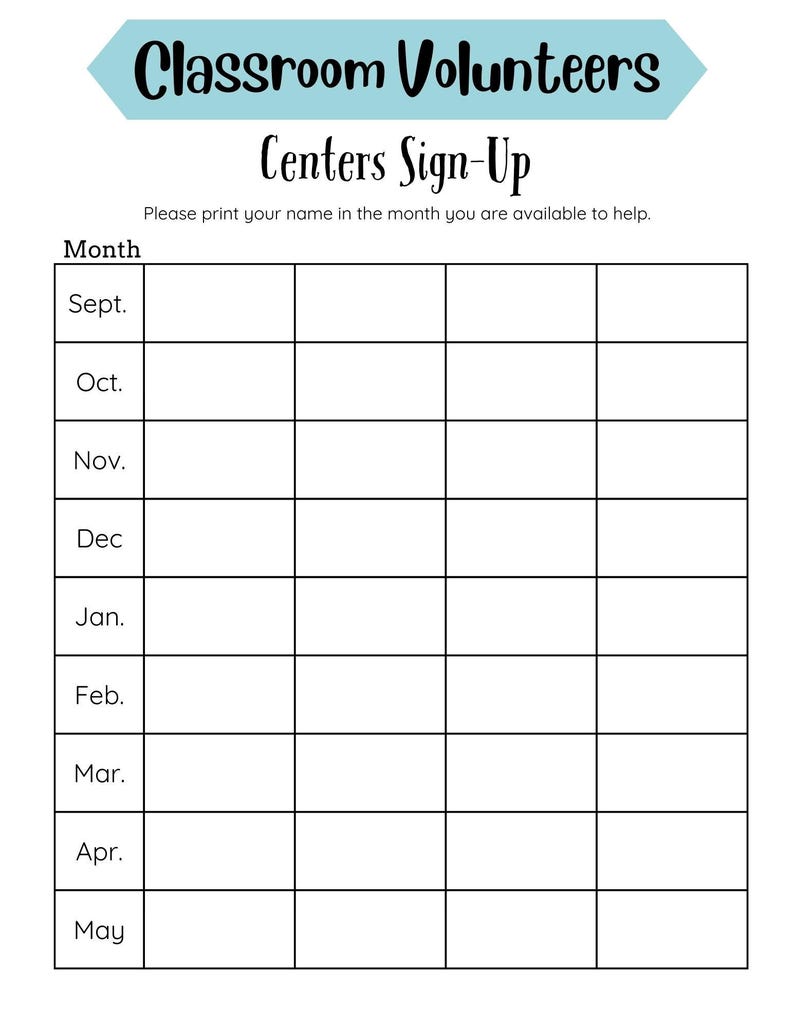 Parent Volunteer Sign up Sheets - Etsy