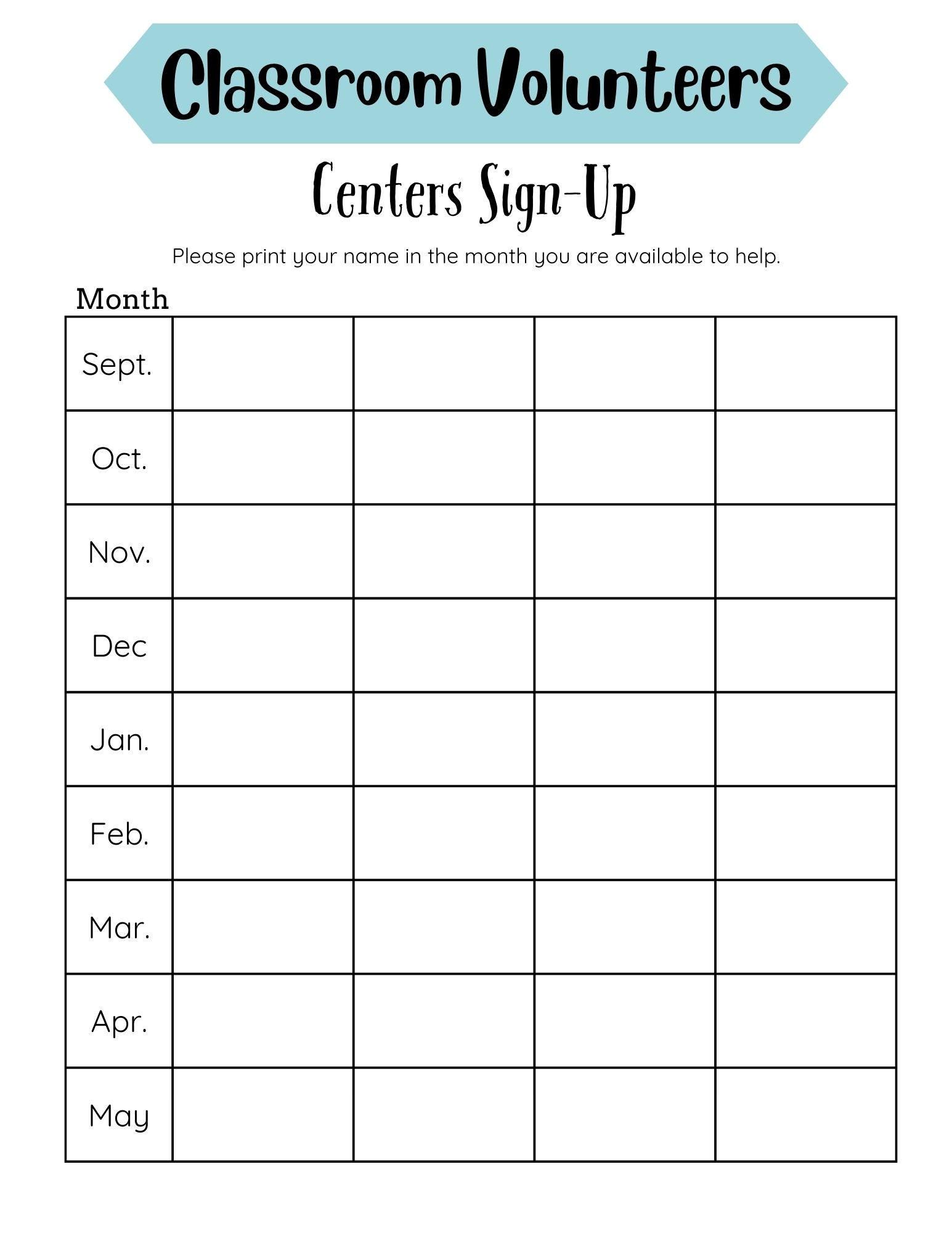 Parent Volunteer Sign up Sheets - Etsy