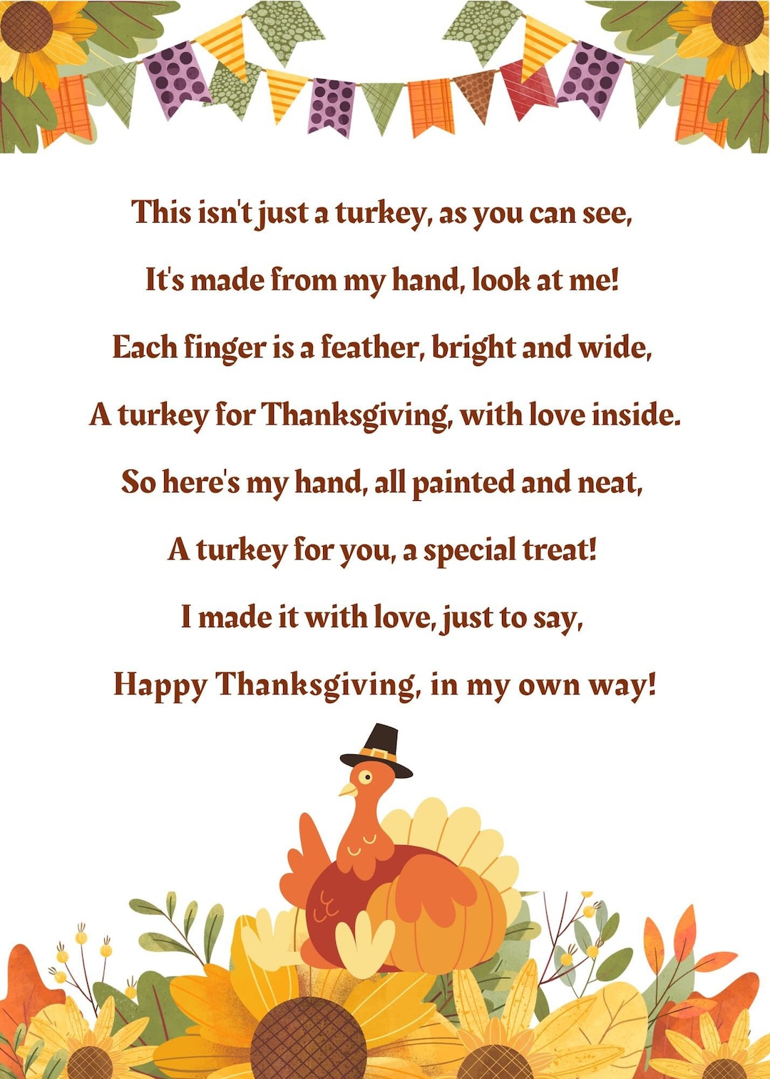 Turkey Handprint Craft Poem for Preschool - Etsy