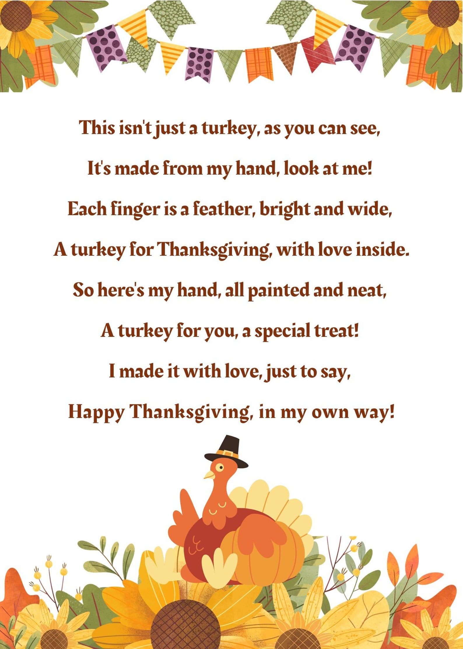 Turkey Handprint Craft Poem for Preschool - Etsy