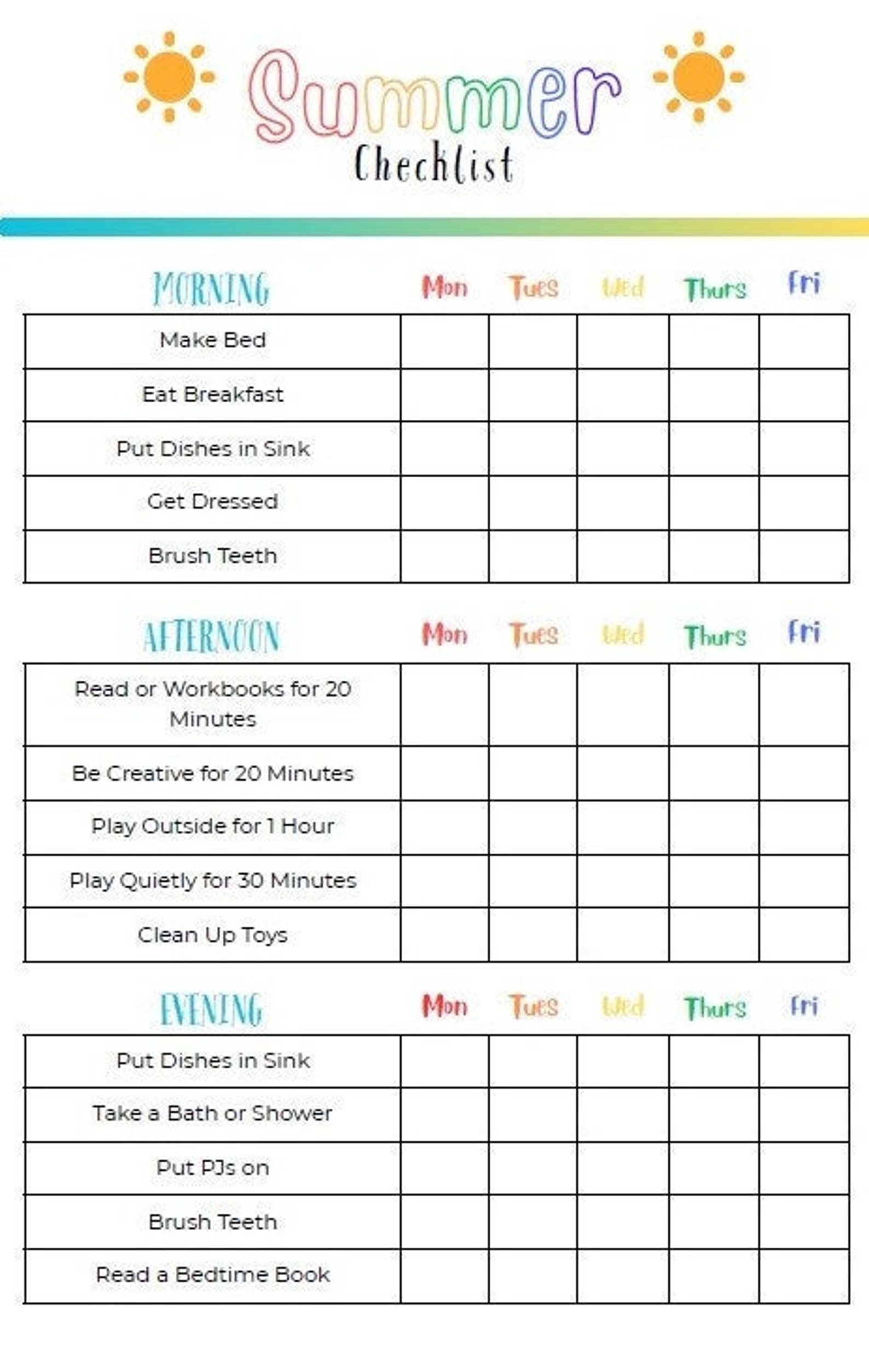 Kids Summer Checklist - Etsy