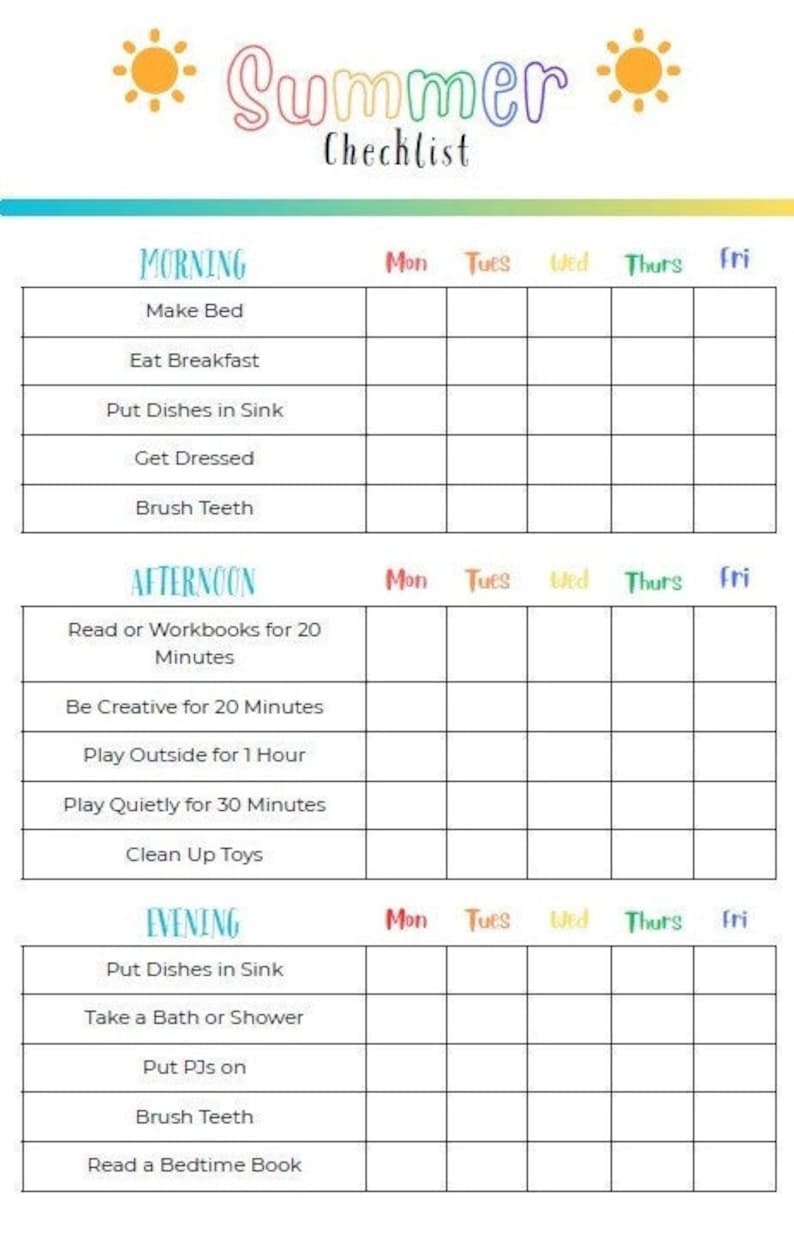 Kids Summer Checklist - Etsy