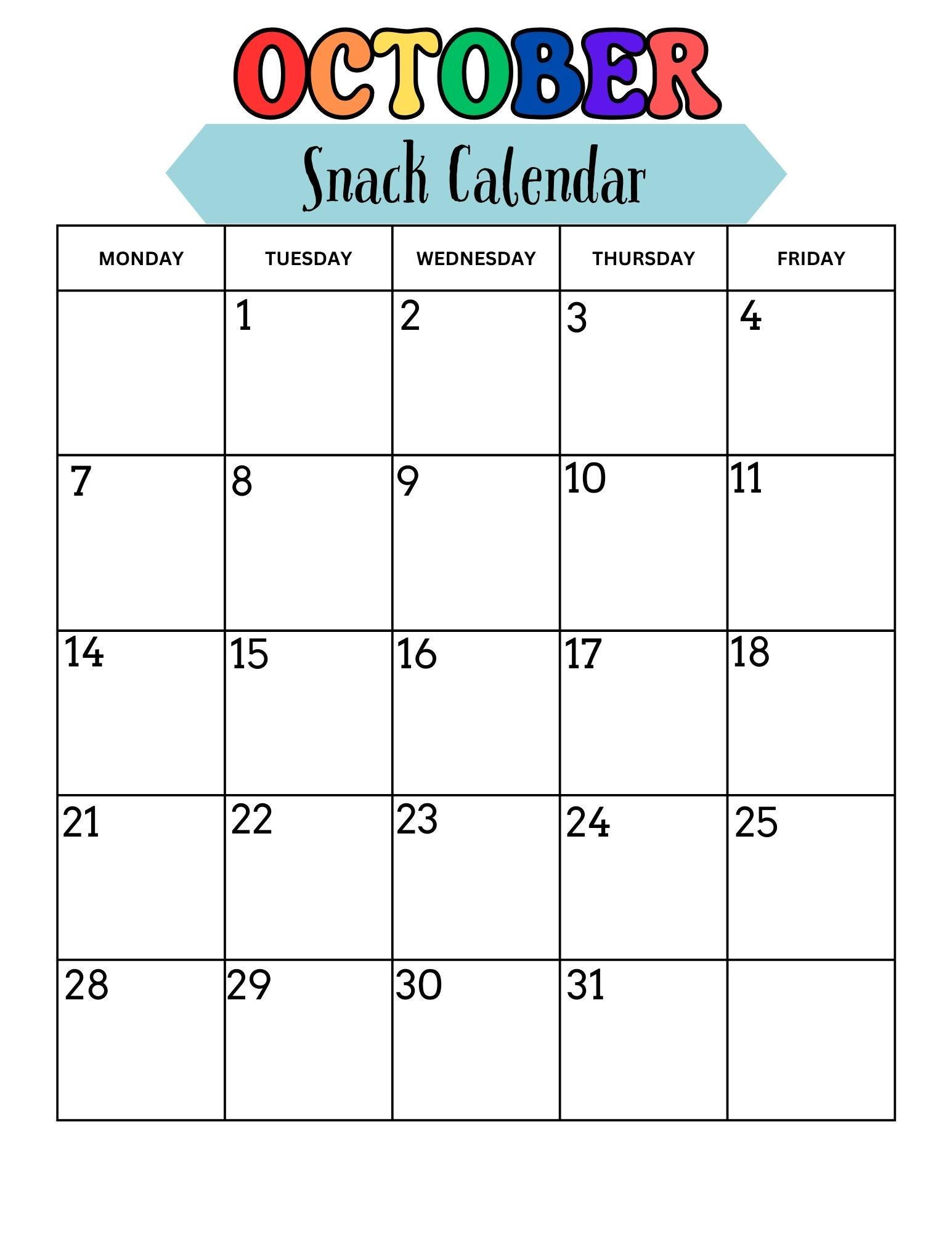 Preschool Snack Calendar 2024 - Etsy