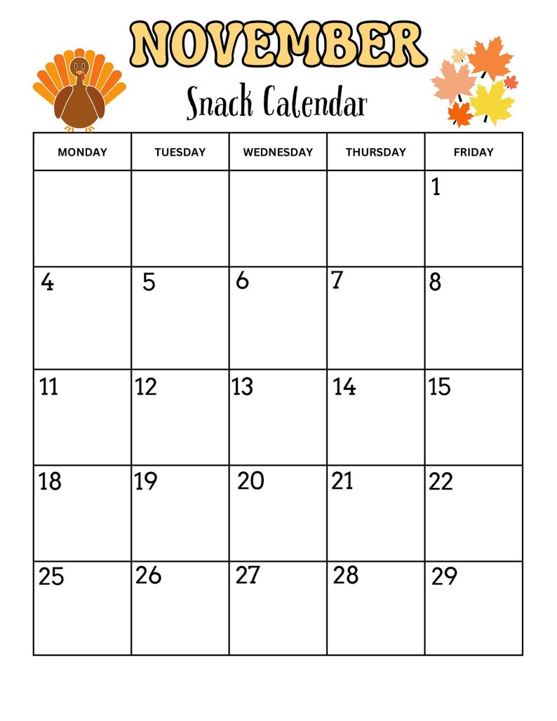 Themed School Snack Calendar - Etsy