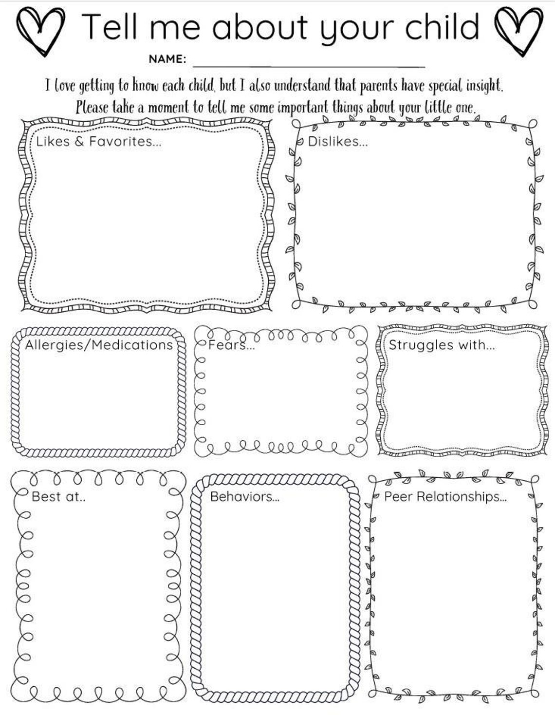 Get to Know Your Child Page - Etsy