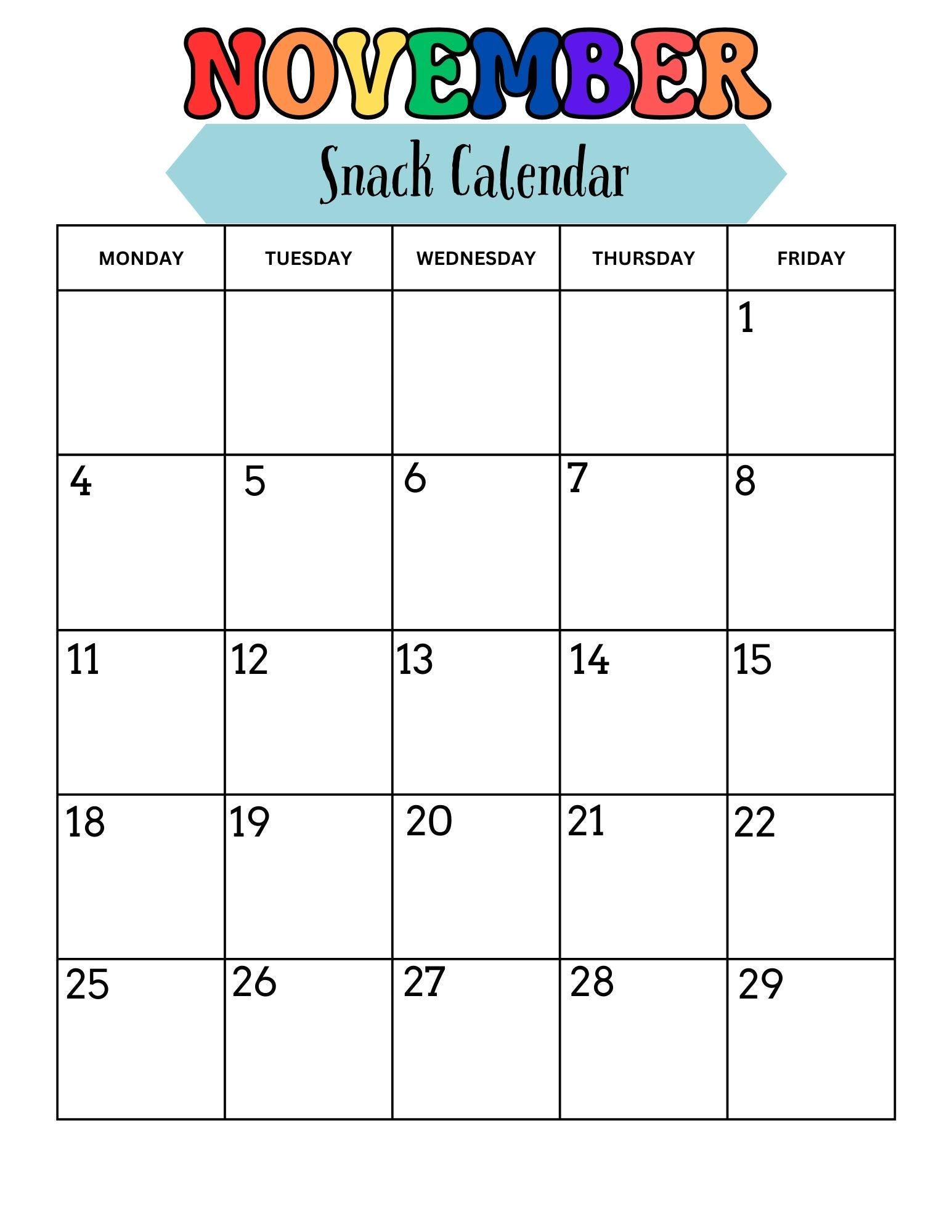 Preschool Snack Calendar 2024 - Etsy