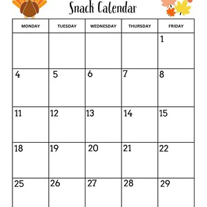 Themed School Snack Calendar - Etsy