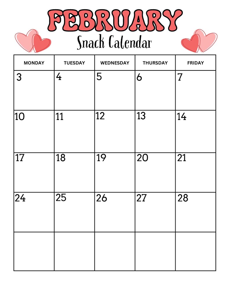 Themed School Snack Calendar - Etsy