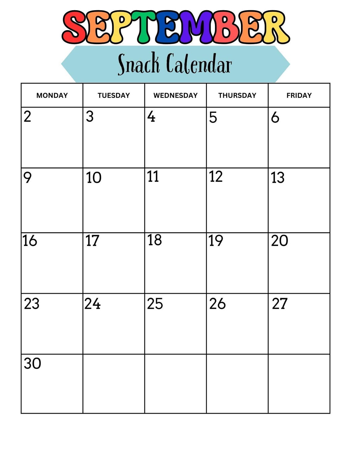 Preschool Snack Calendar 2024 - Etsy