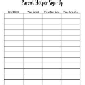 Parent Volunteer Sign up Sheets - Etsy