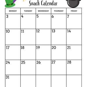 Themed School Snack Calendar - Etsy