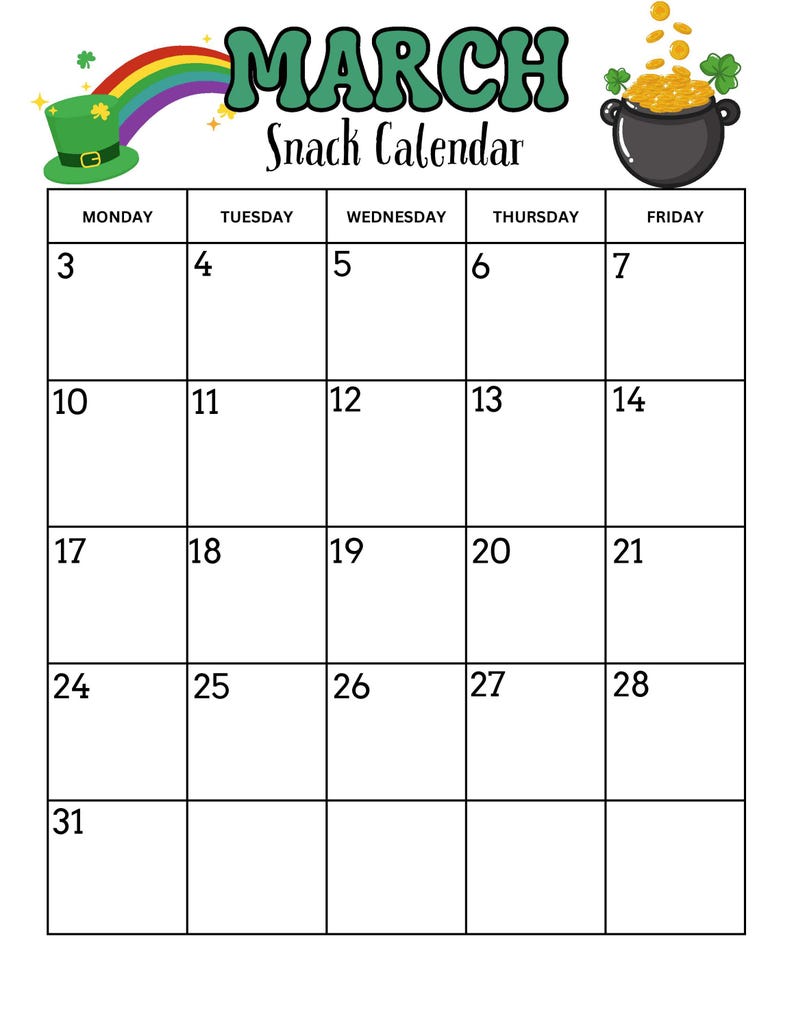 Themed School Snack Calendar - Etsy