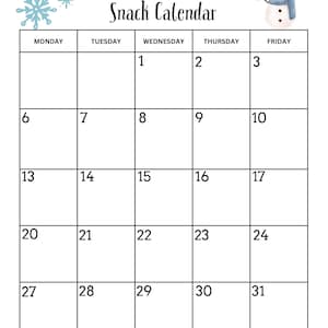 Themed School Snack Calendar - Etsy