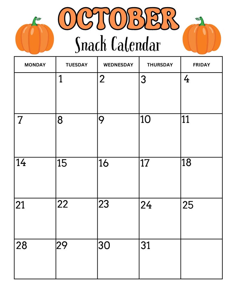 Themed School Snack Calendar - Etsy