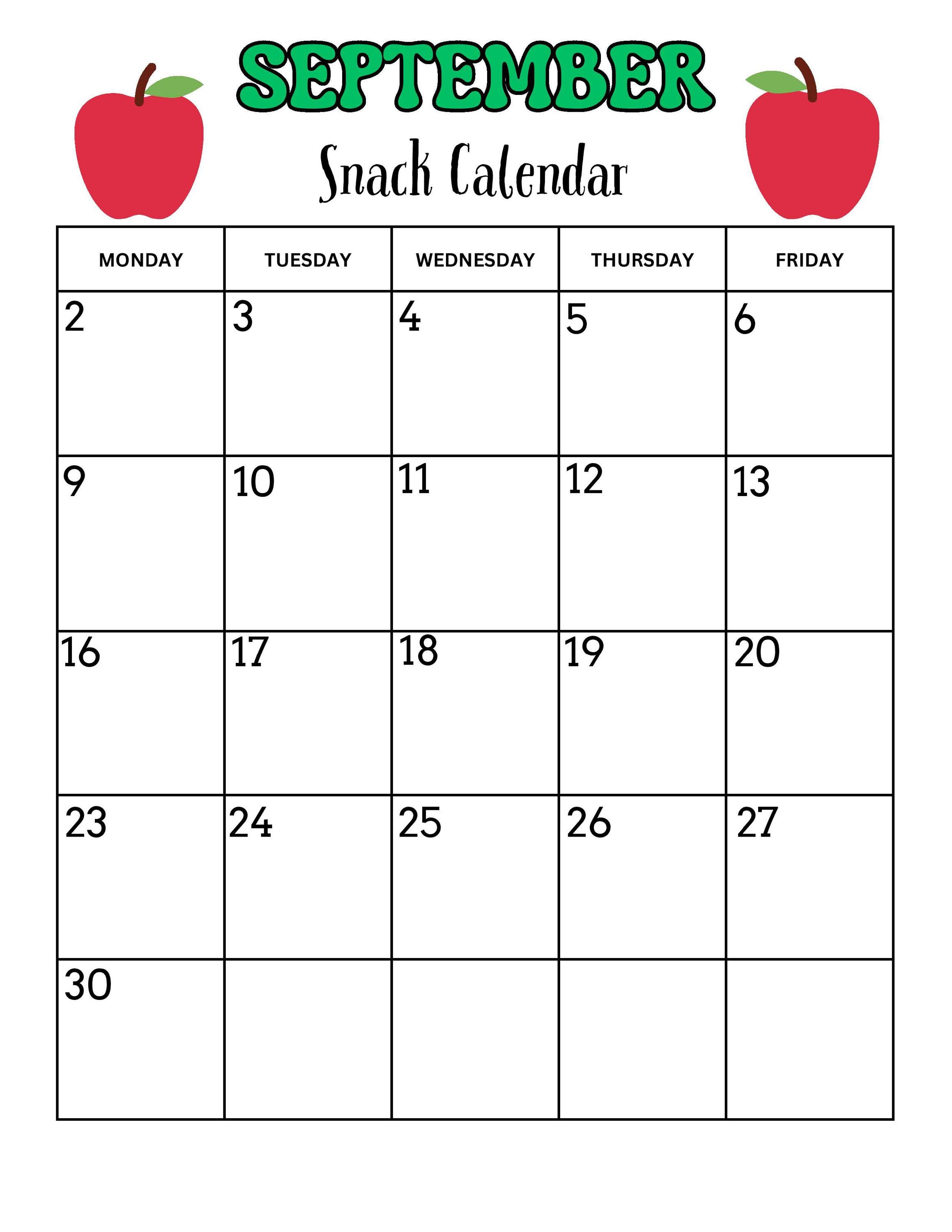 Themed School Snack Calendar - Etsy