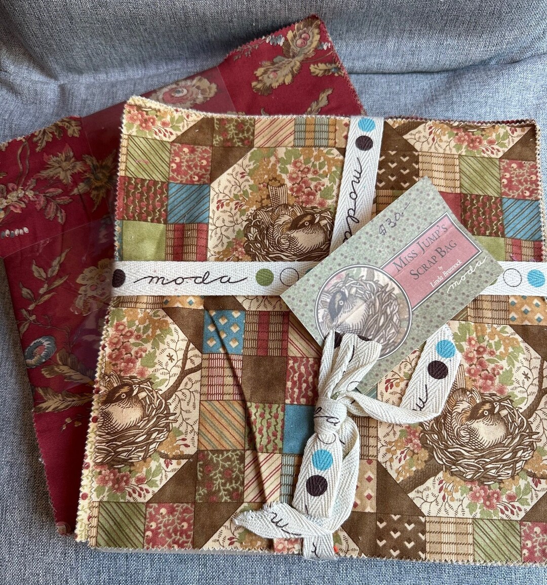 2 Moda Antique Fair and Miss Jumps Scrap Bag Red Blue Green Brown Tan ...