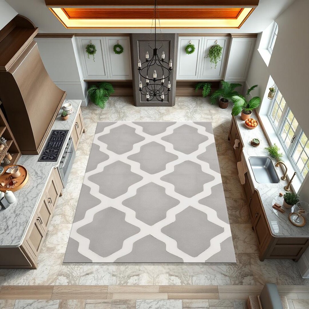 Grey and White Kitchen Rug - Modern Area Rug for Living Room & Kitchen ...
