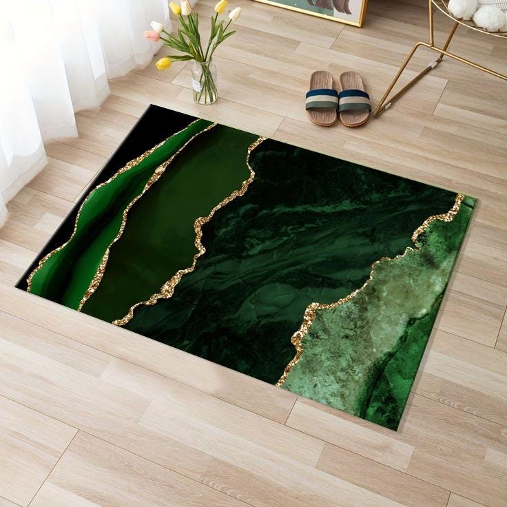 Emerald Green Rug, Marble Decor, Gold Marble Rug, Area Rug, Abstract ...