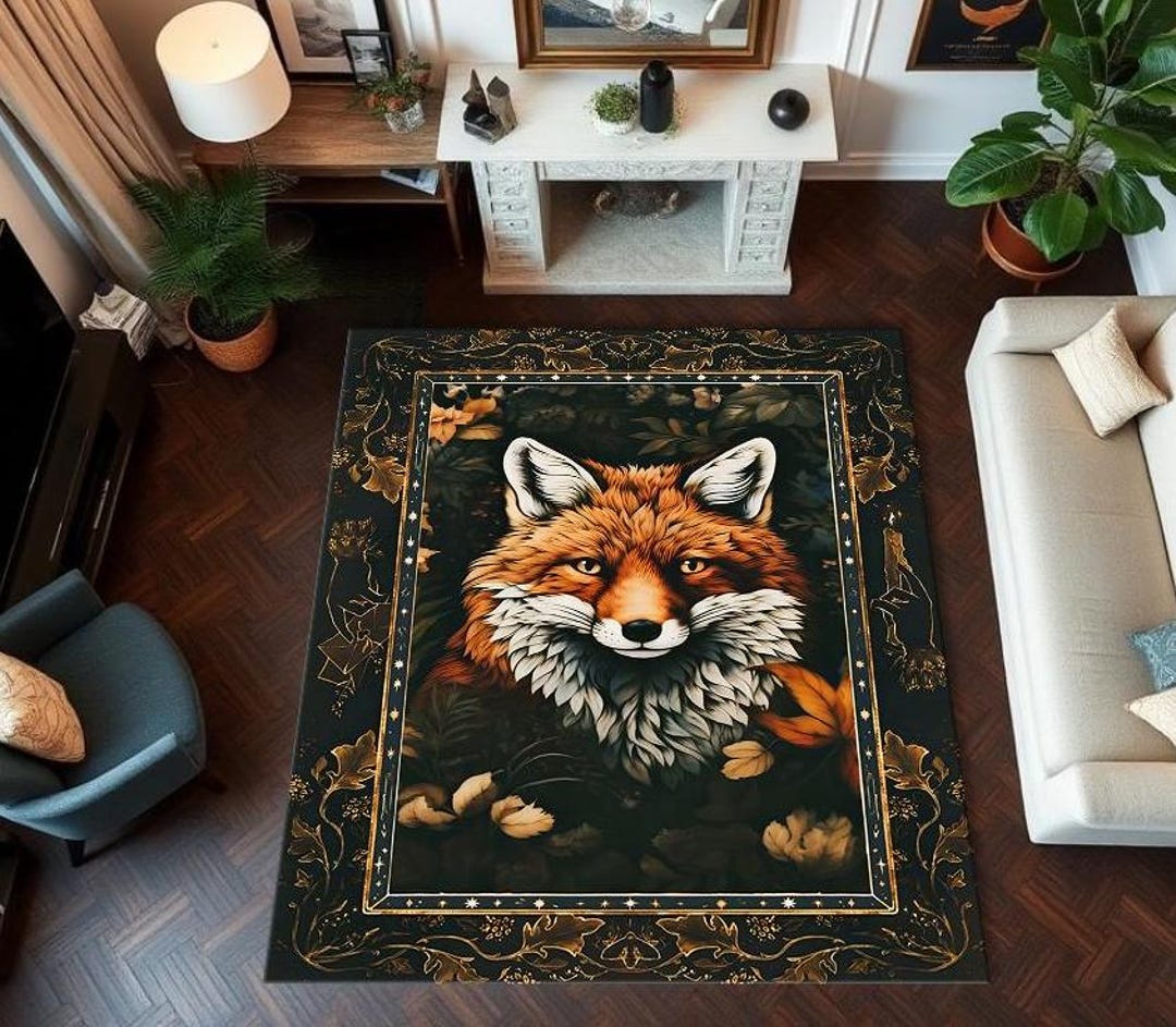 Art Deco Fox Pattern Rug, Non-slip and Machine-washable Fox Pattern Rug ...