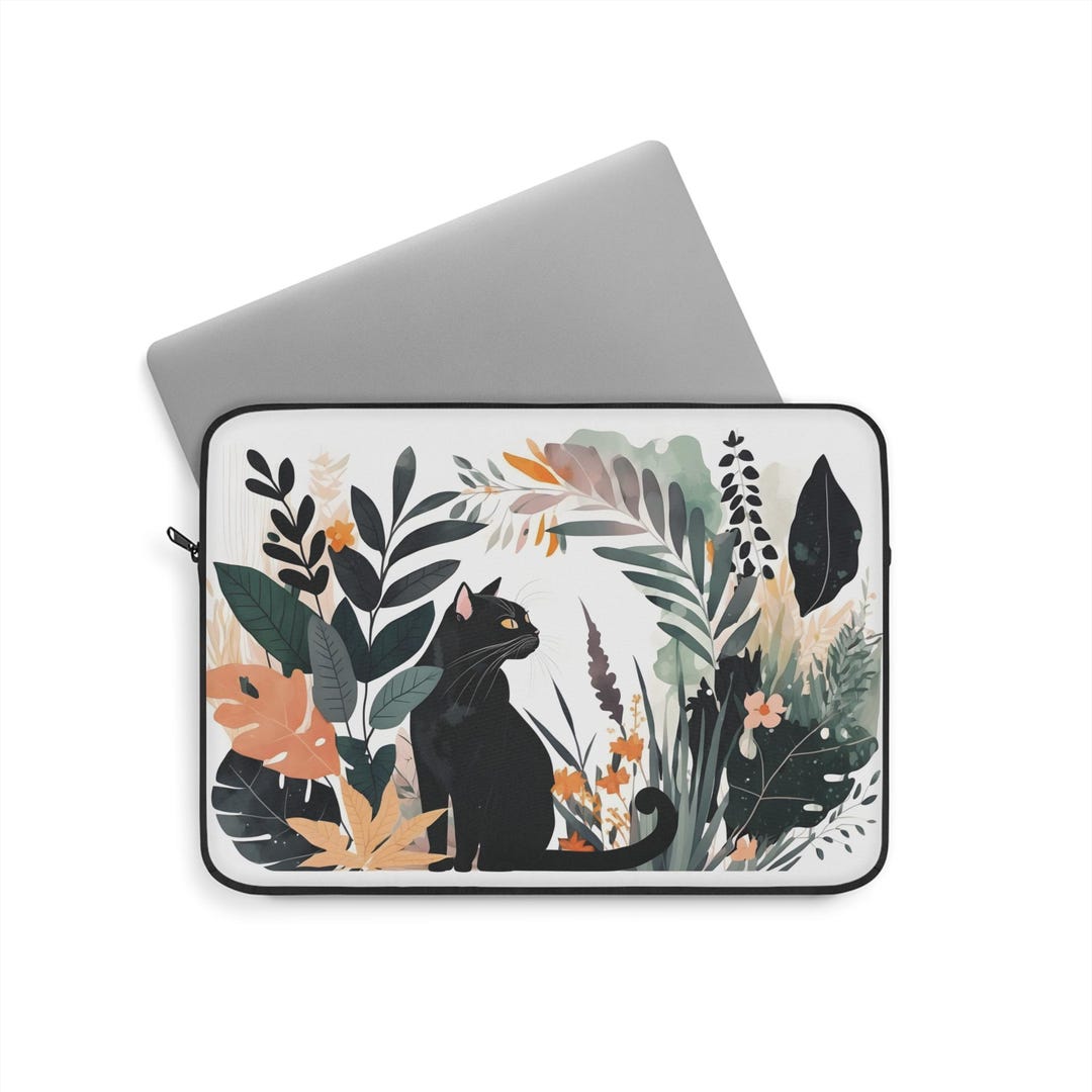 Boho Botanical Cat Laptop Sleeve | 13" Padded Computer Case, Stylish ...