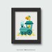 Giraffe Train Print Blue - Giraffe Illustration - Train Illustration ...