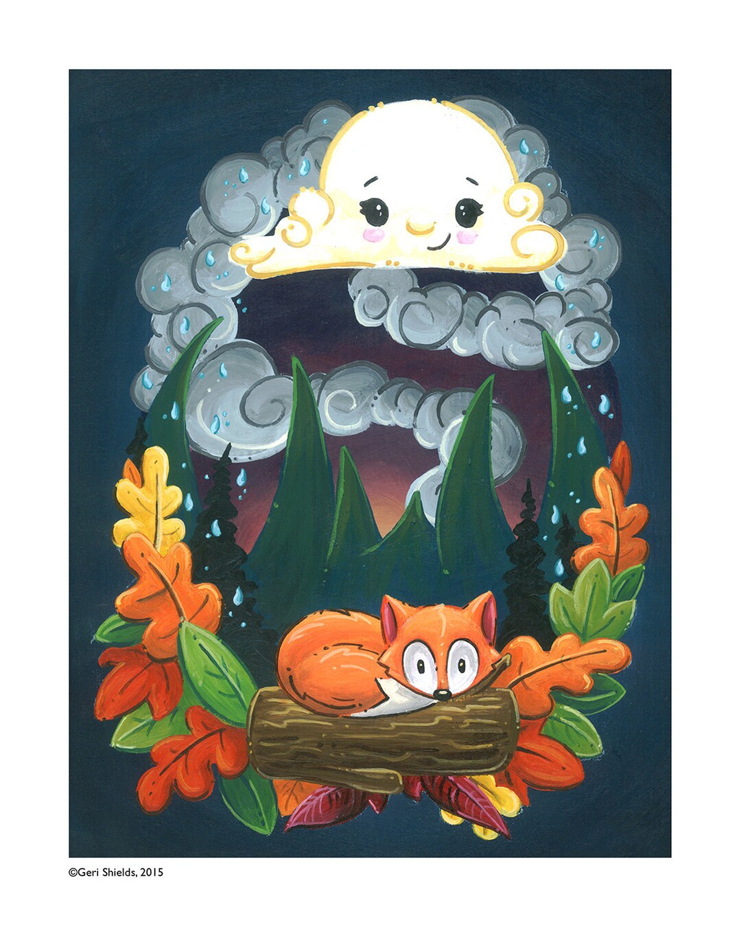 White Cloud and Little Fox Print - Fox Illustration - Etsy