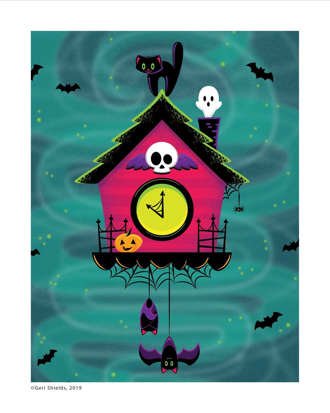 Haunted Cuckoo Clock Print - Halloween Illustration - Halloween Art - Etsy
