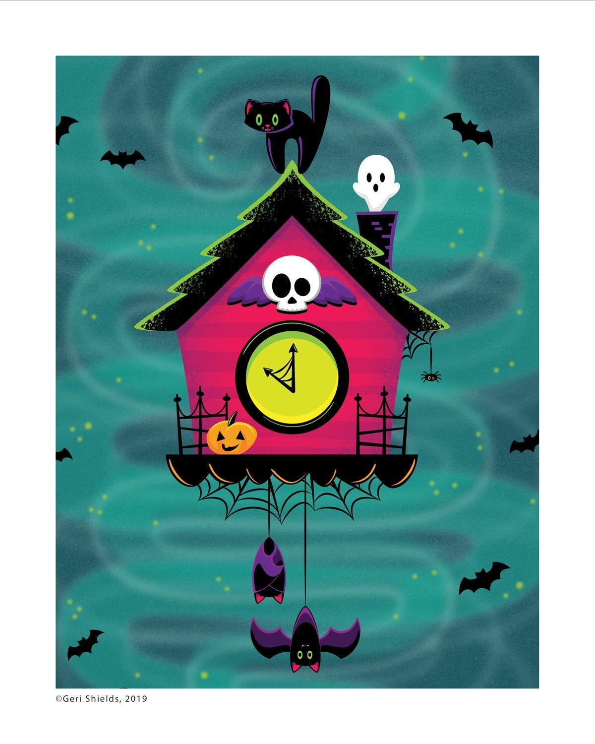 Haunted Cuckoo Clock Print - Halloween Illustration - Halloween Art - Etsy